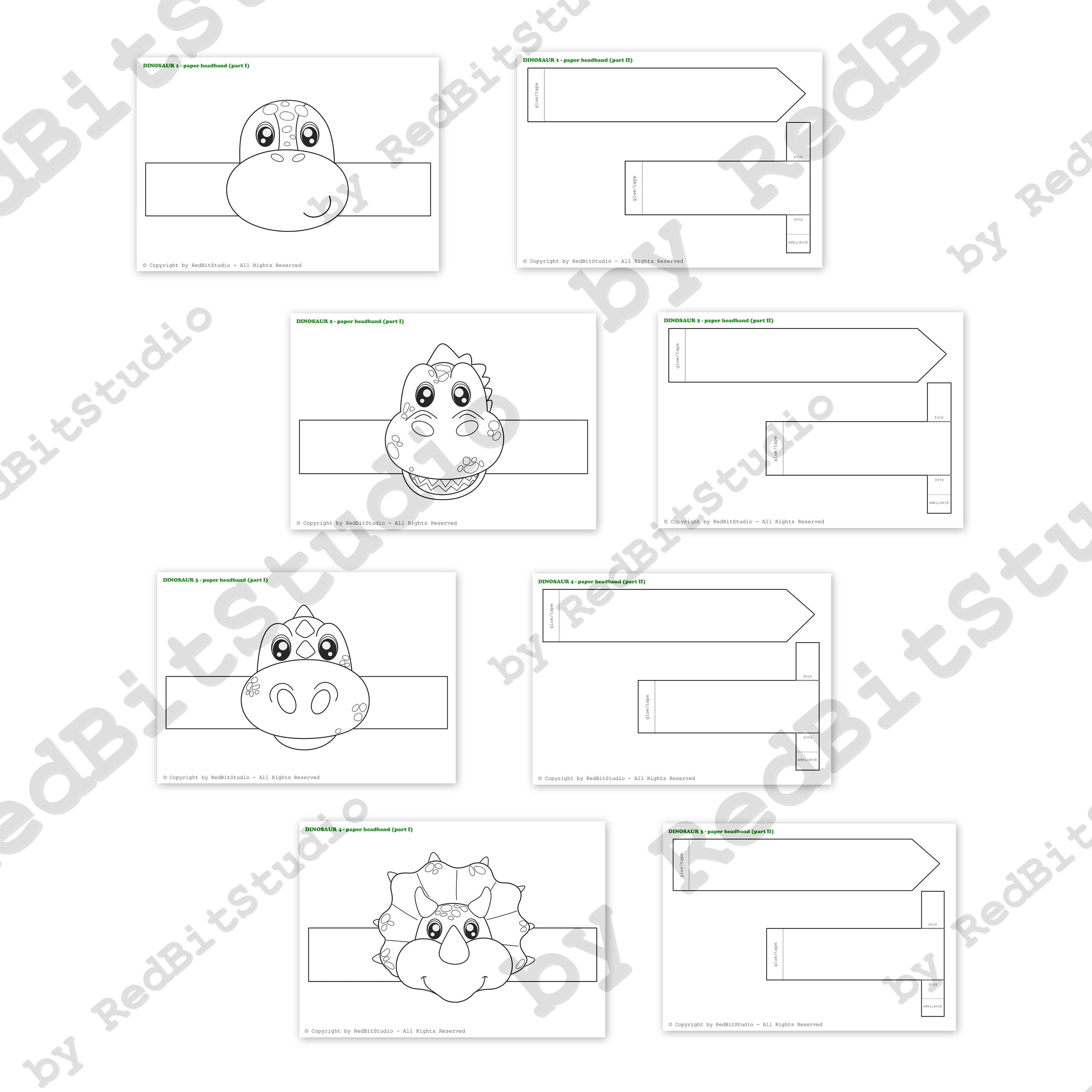 4 Dinosaur Paper Coloring Crowns Dino Paper Hats for Kids - Etsy