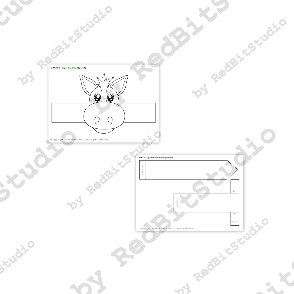 Donkey Paper Coloring Crown, Animal Paper Hat for Kids, Instant ...