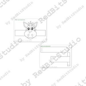 Donkey Paper Coloring Crown, Animal Paper Hat for Kids, Instant ...