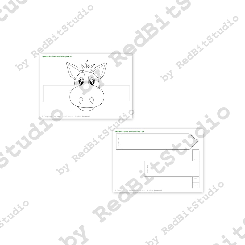 Donkey Paper Coloring Crown, Animal Paper Hat for Kids, Instant ...