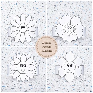 4 Flower Paper Coloring Crowns Flower Paper Hats for Kids - Etsy