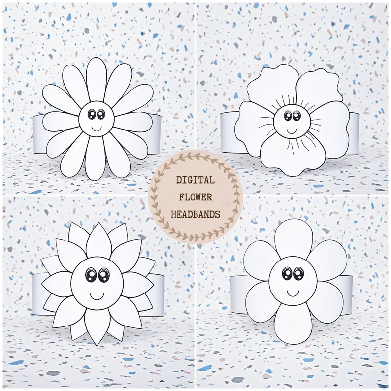 4 Flower Paper Coloring Crowns Flower Paper Hats for Kids - Etsy