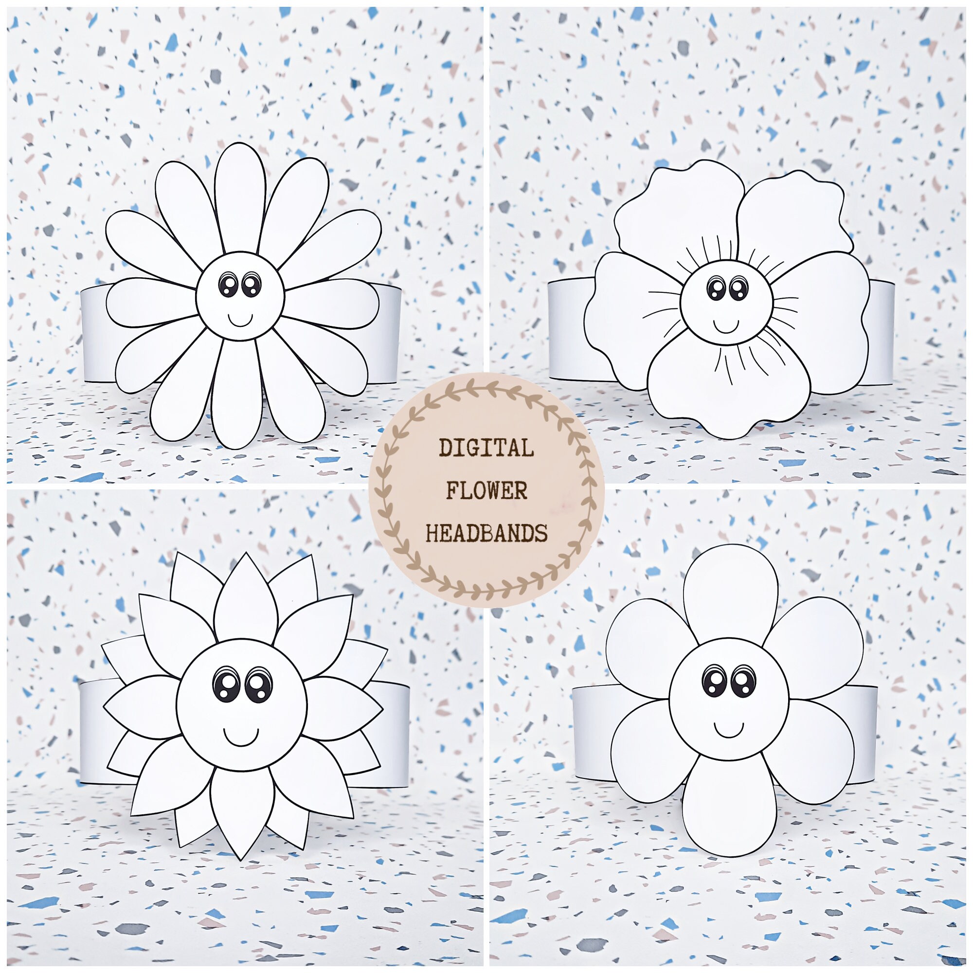 4 Flower Paper Coloring Crowns Flower Paper Hats for Kids - Etsy