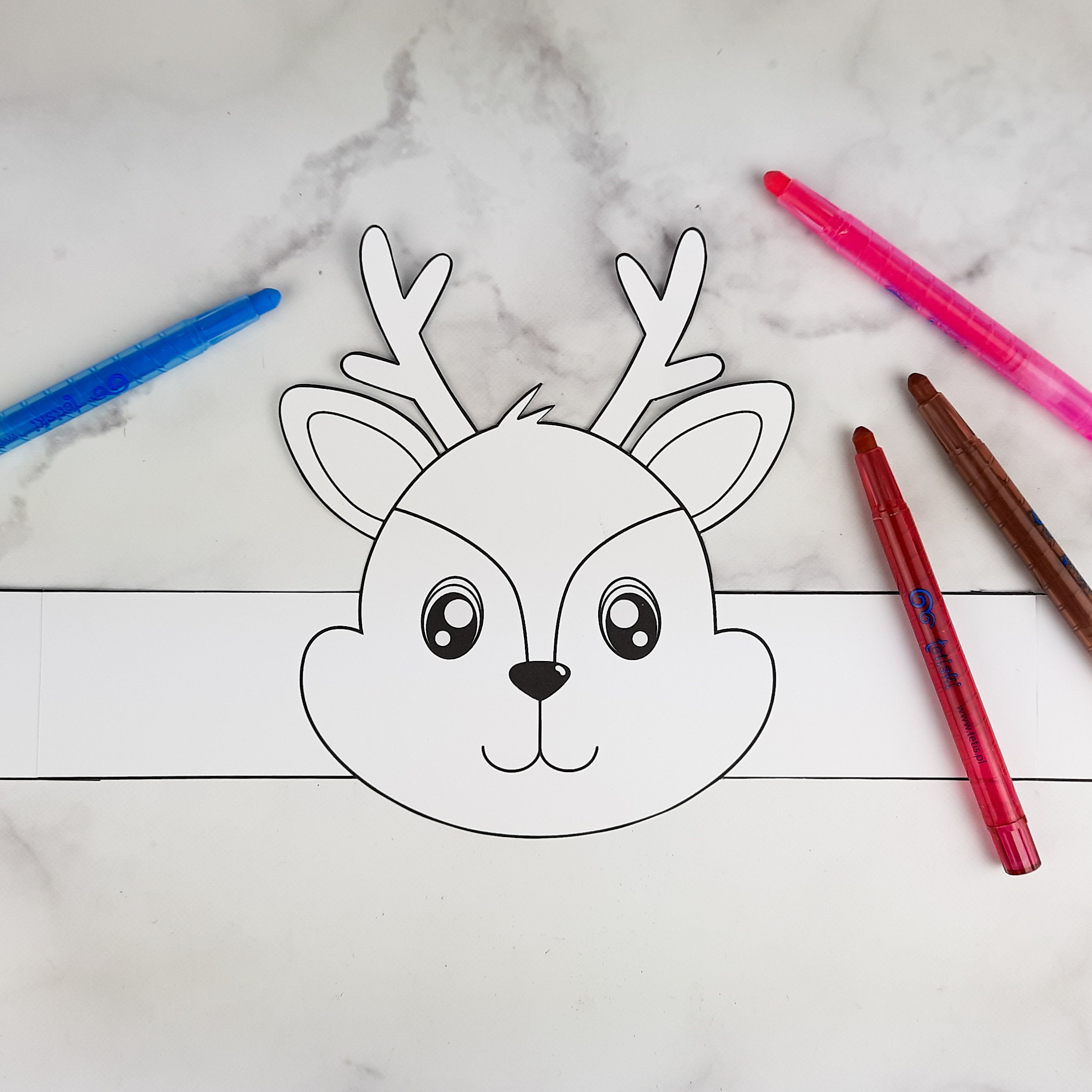 Reindeer Paper Coloring Crown, Animal Paper Hat for Kids, Instant ...