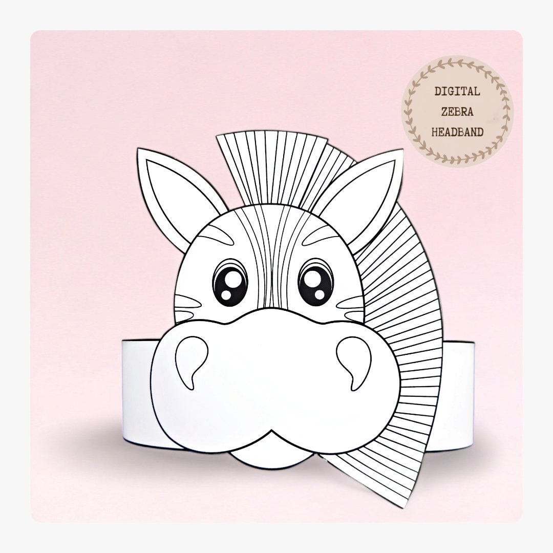 Zebra Paper Coloring Crown, Animal Paper Hat for Kids, Instant Download ...