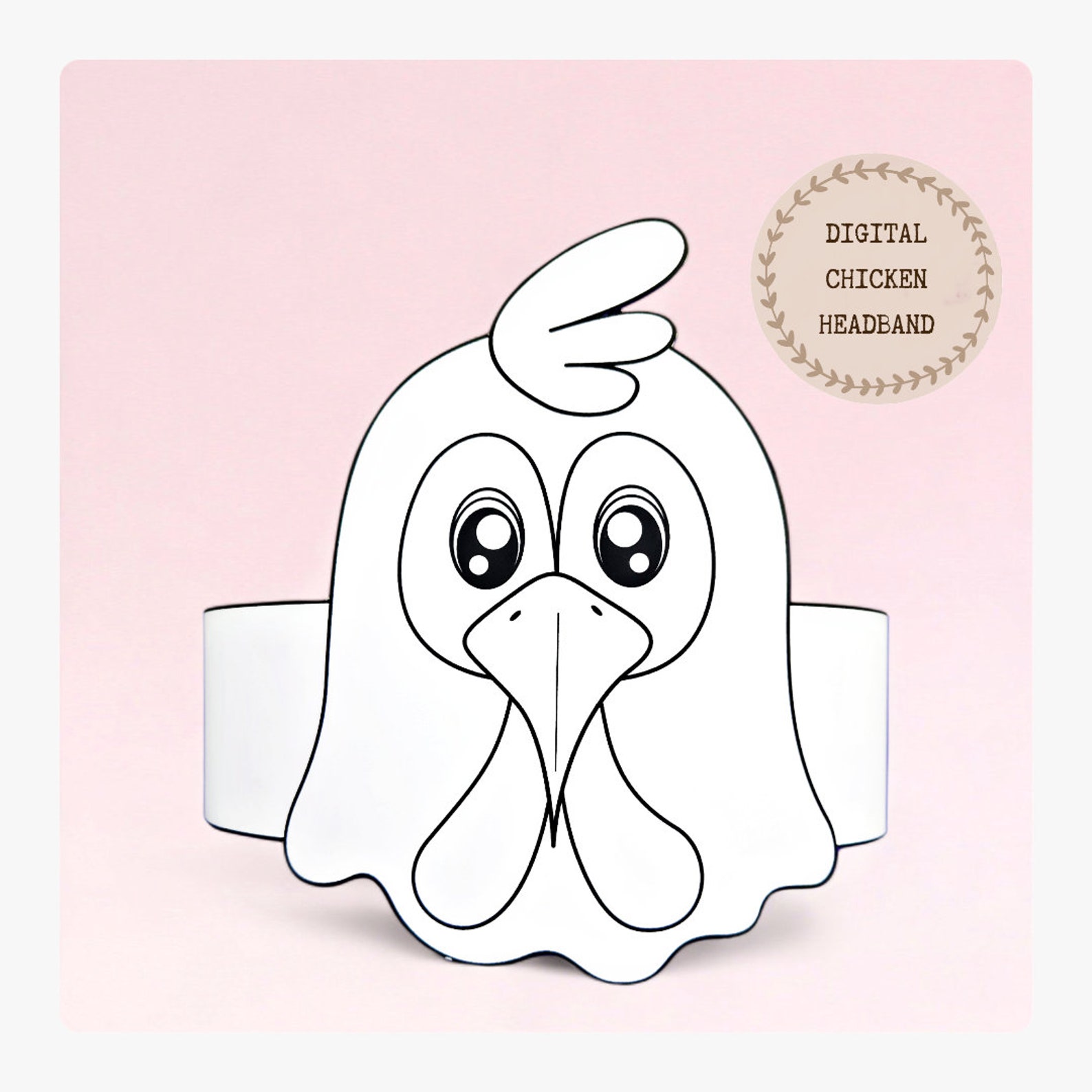 Chicken Paper Coloring Crown, Animal Paper Hat for Kids, Instant ...