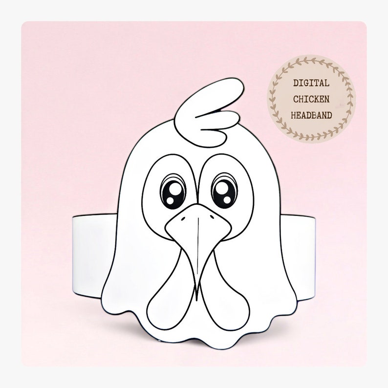 Chicken Paper Coloring Crown, Animal Paper Hat for Kids, Instant ...