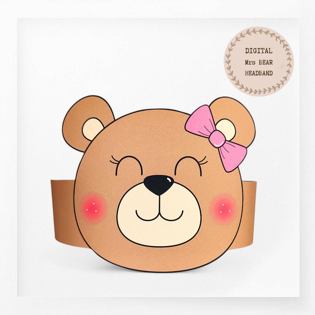 Mrs Bear Paper Crown, Animal Paper Hat for Kids, Instant Download Bear ...