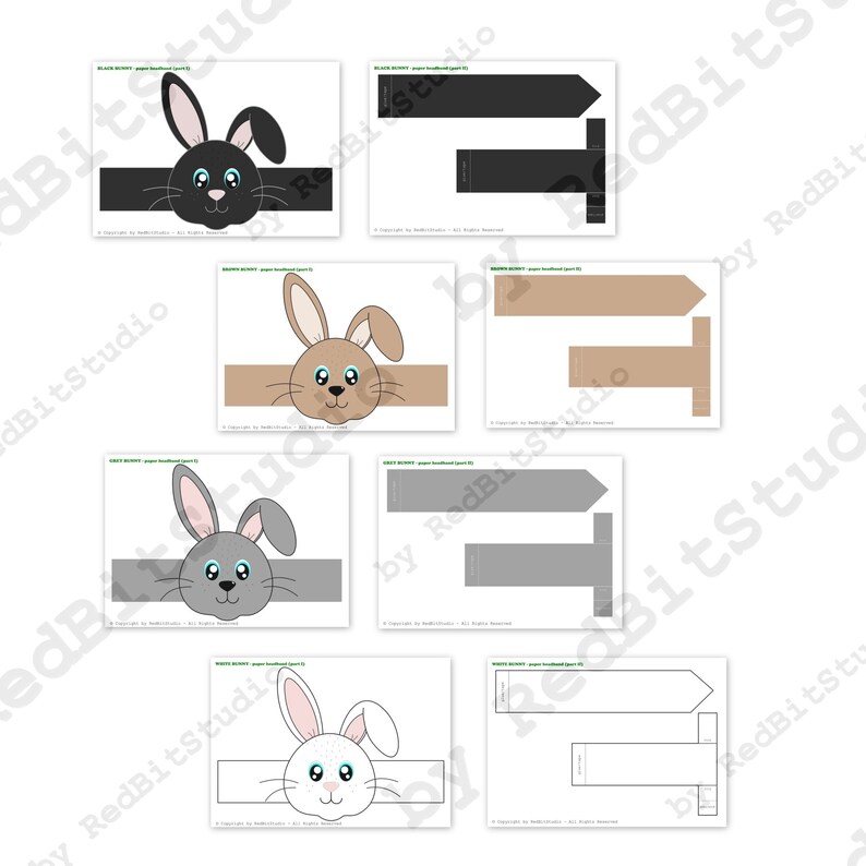 4 Bunnies Paper Crowns, Rabbit Paper Hats for Kids, Instant Download ...