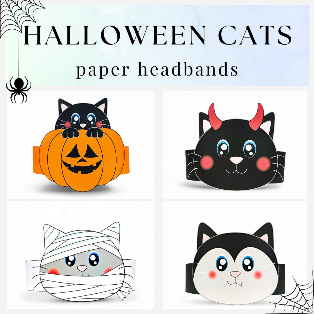 4 Halloween Cats Paper Crowns,paper Hats for Kids,instant Download ...