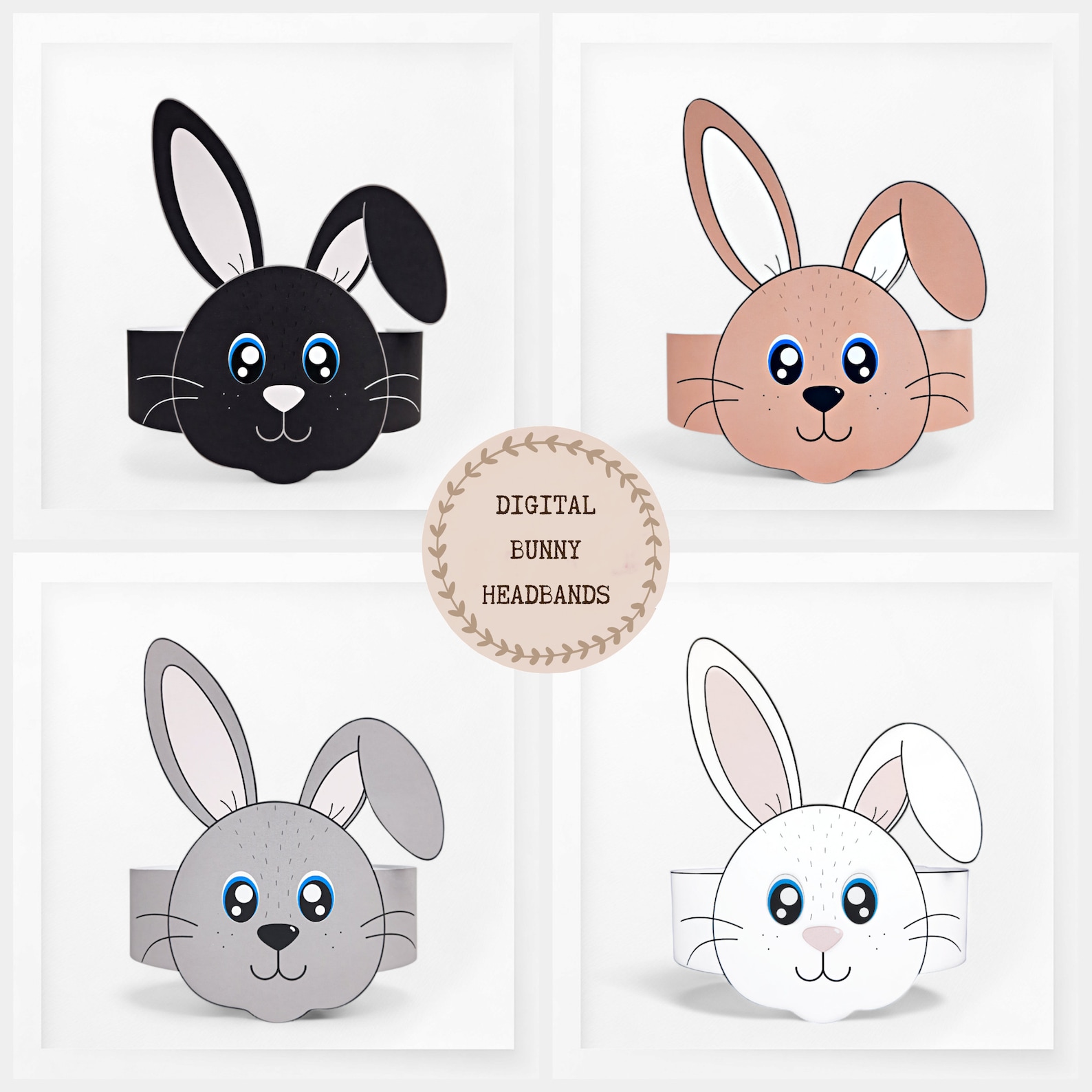 4 Bunnies Paper Crowns, Rabbit Paper Hats for Kids, Instant Download ...