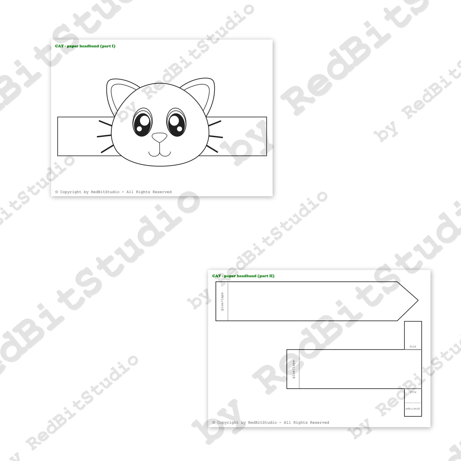 Cat Paper Coloring Crown, Animal Paper Hat for Kids, Instant Download ...