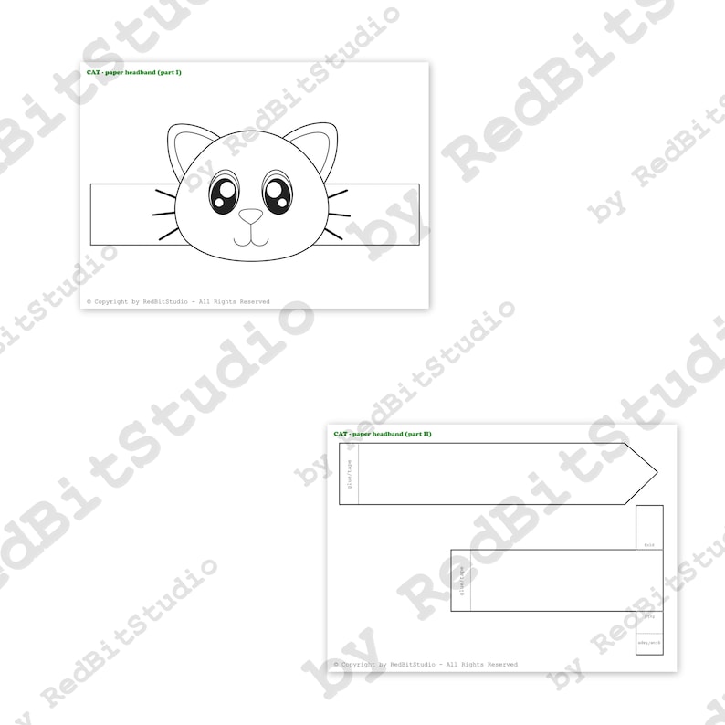 Cat Paper Coloring Crown, Animal Paper Hat for Kids, Instant Download ...