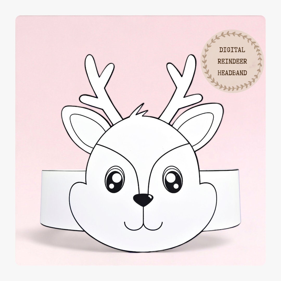 Reindeer Paper Coloring Crown, Animal Paper Hat for Kids, Instant ...