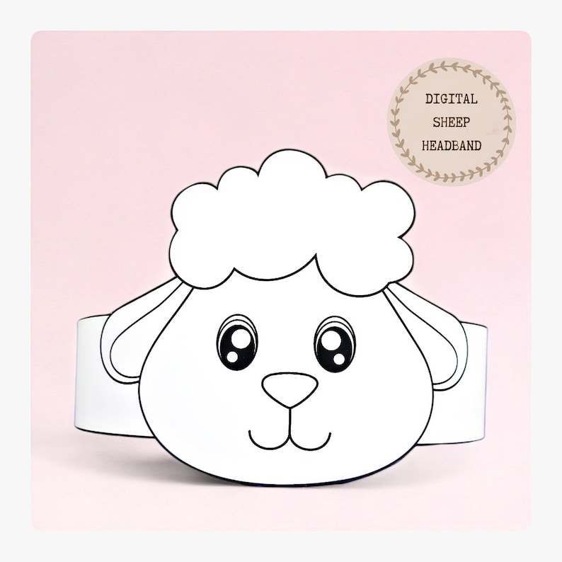 Sheep Paper Coloring Crown, Animal Paper Hat for Kids, Instant Download ...