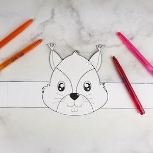 Squirrel Paper Coloring Crown, Animal Paper Hat for Kids, Instant ...