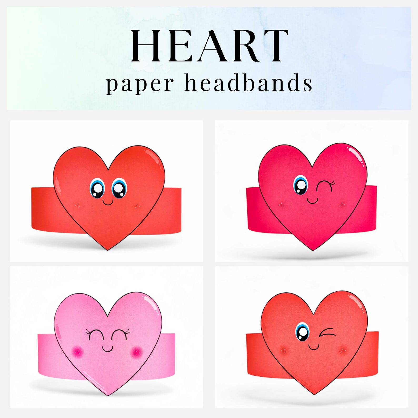 4 Heart Paper Crowns,valentine's Day Hats for Kids,instant Download ...