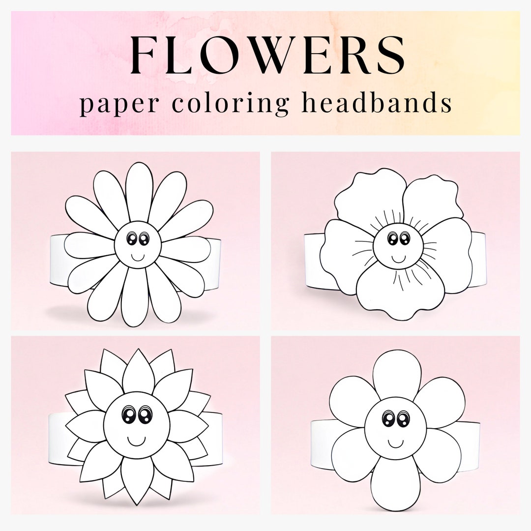 4 Flower Paper Coloring Crowns, Flower Paper Hats for Kids, Instant ...
