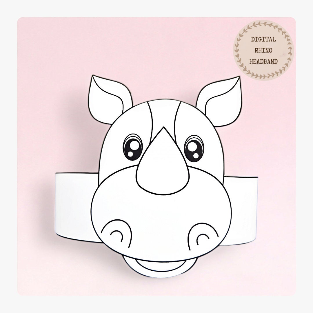 Rhino Paper Coloring Crown, Animal Paper Hat for Kids, Instant Download ...