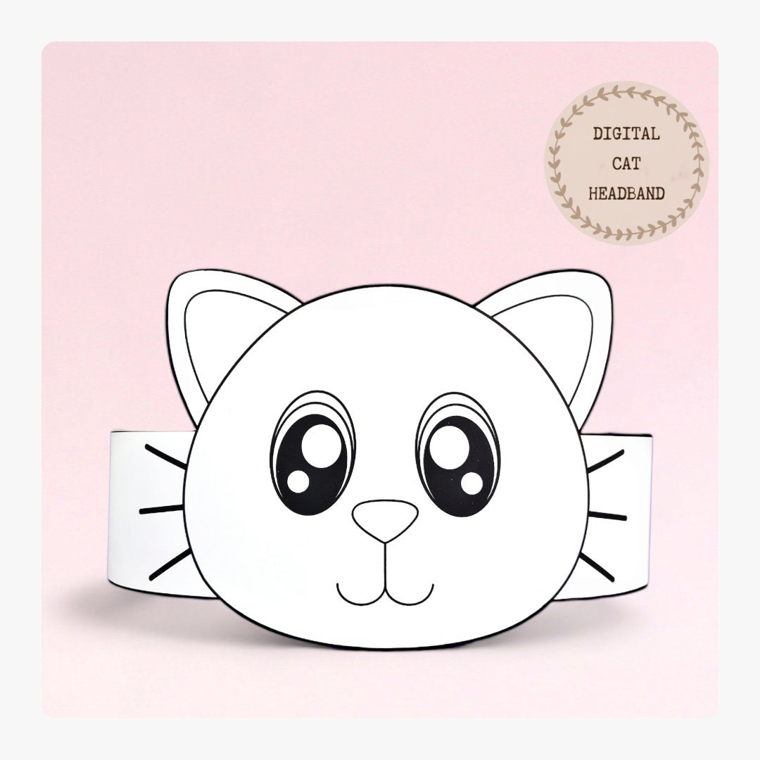 Cat Paper Coloring Crown, Animal Paper Hat for Kids, Instant Download ...