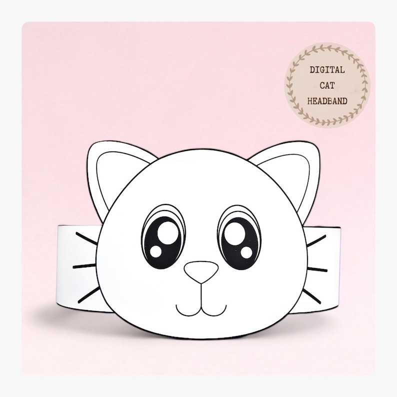 Cat Paper Coloring Crown, Animal Paper Hat for Kids, Instant Download ...