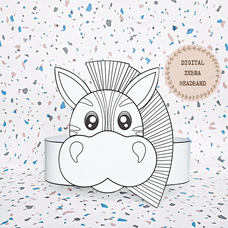 Zebra Paper Coloring Crown, Animal Paper Hat for Kids, Instant Download ...