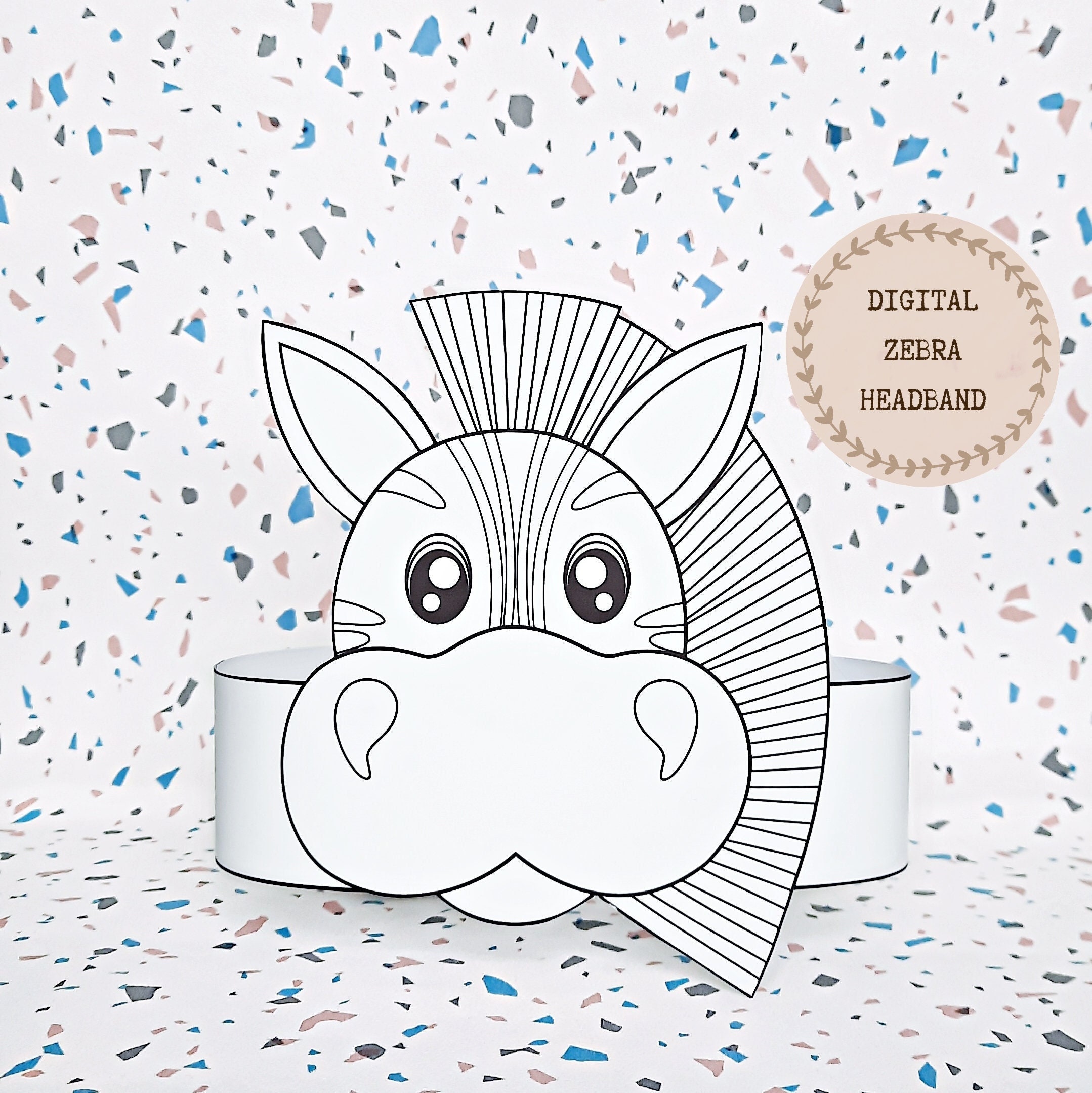 Zebra Paper Coloring Crown, Animal Paper Hat for Kids, Instant Download ...