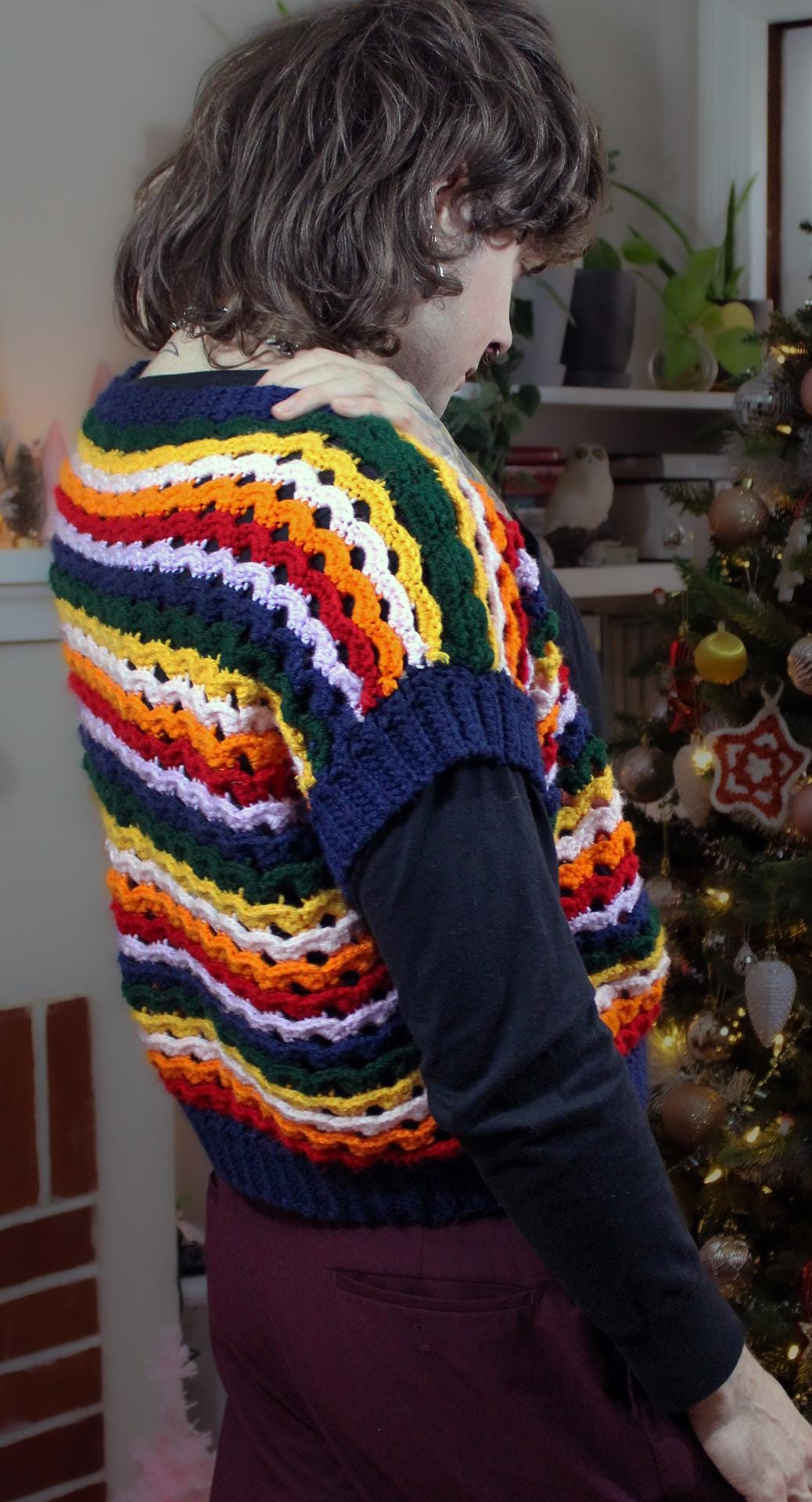 ARCADE SWEATER VEST Rainbow Colorful Chunk Indie Hipster Oversized Cozy ...