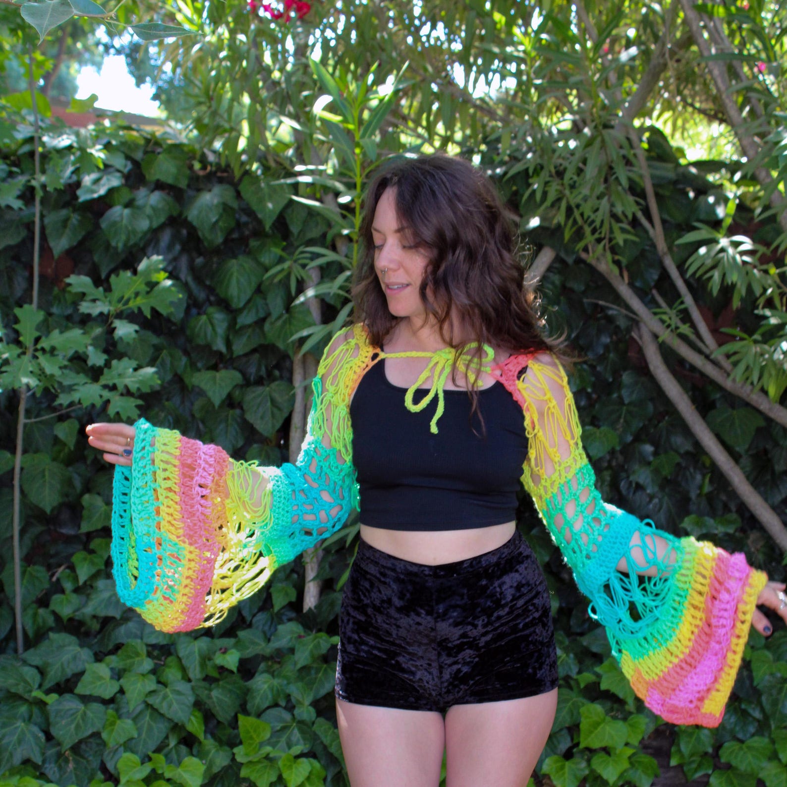 Retro Stripe Crochet Festival Sleeves: Rainbow Rave Bell Sleeves - Etsy