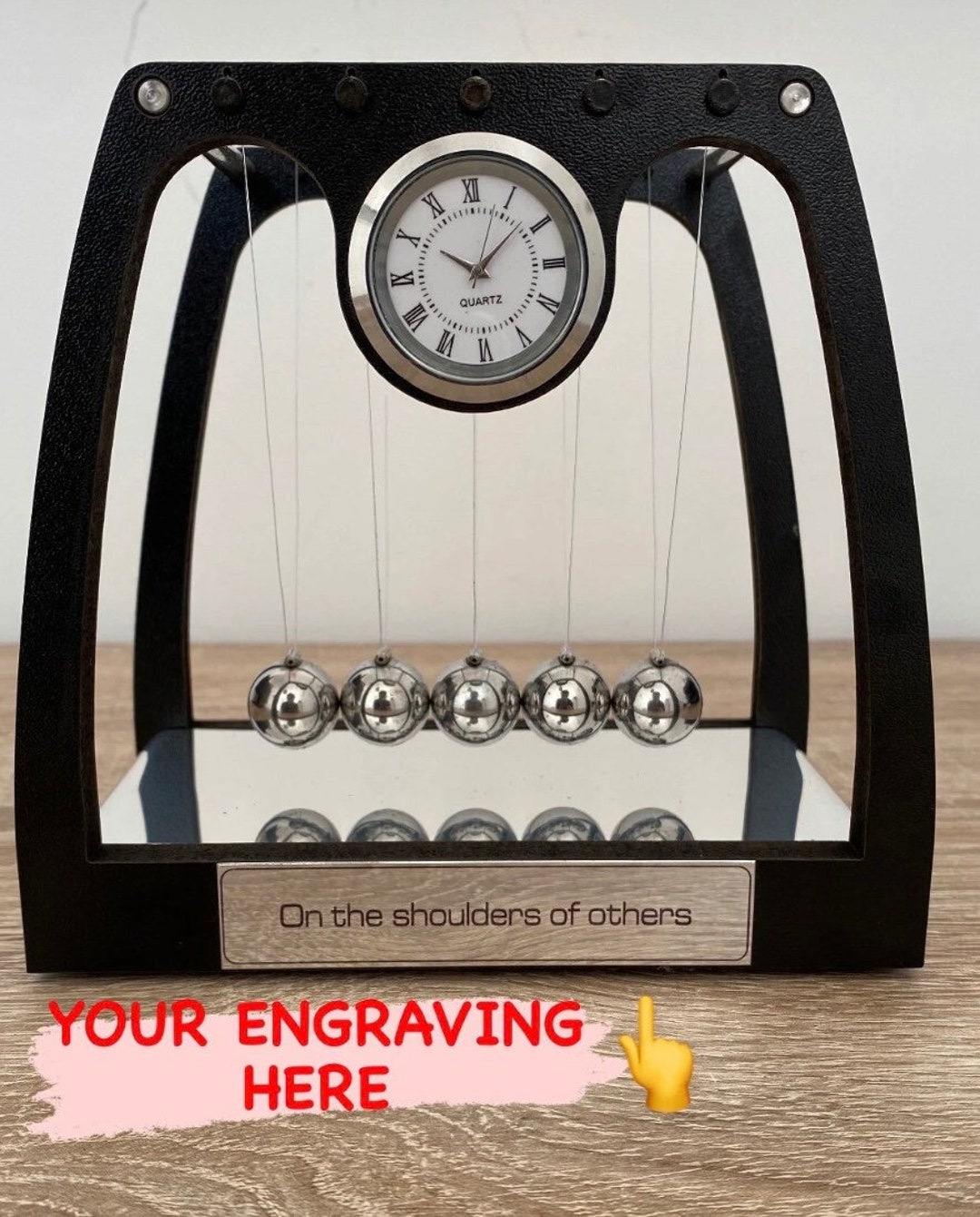 Personalized Newton's Cradle With Clock, Stress Relief Desktop Decor - Etsy