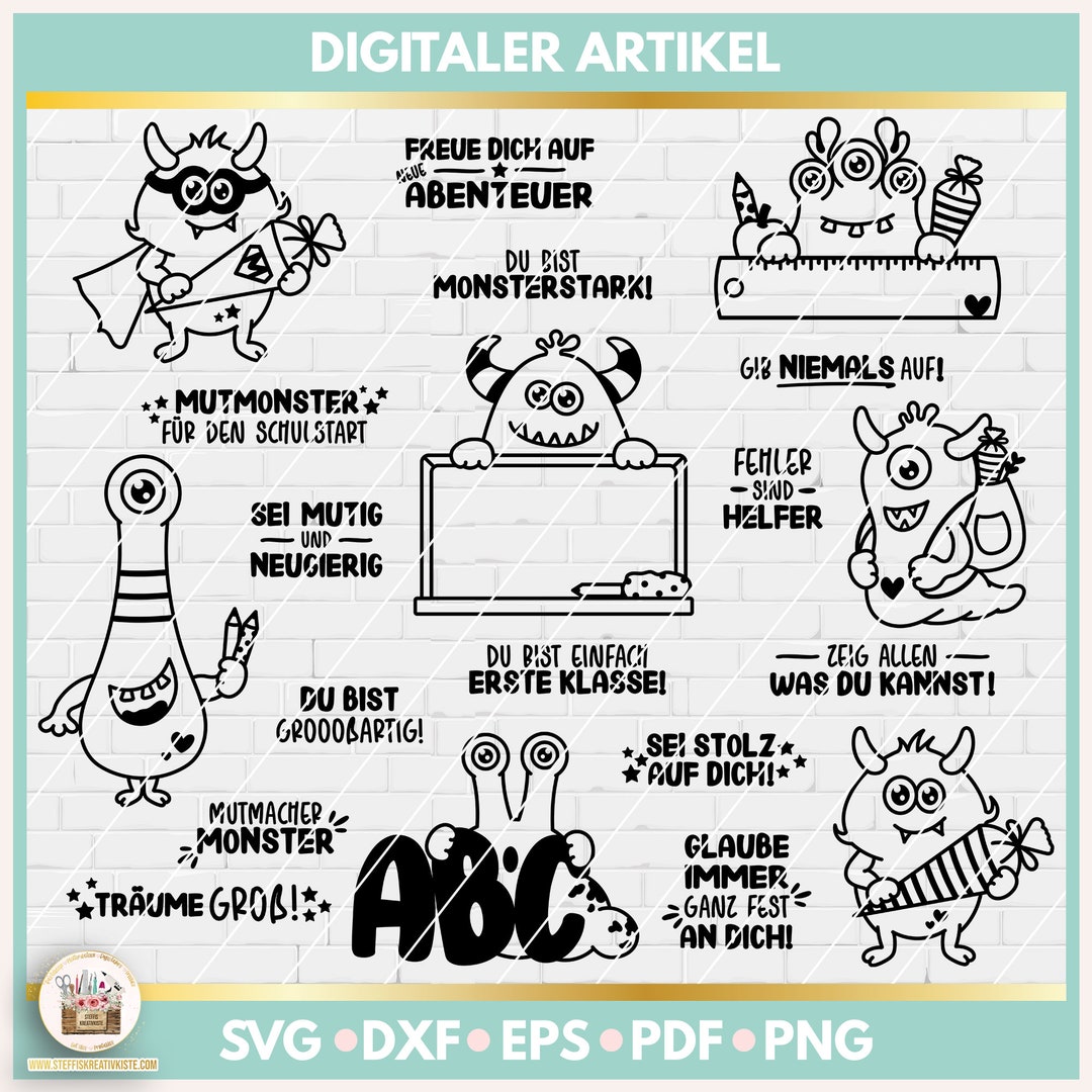 Plotterdatei Einschulung Monster SVG, Affirmation Sprüche Einschulung, Laserdatei Einschulung ...