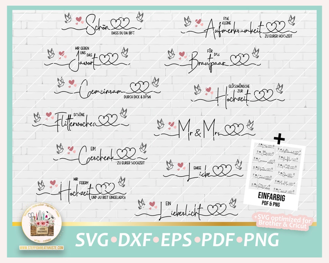 Plotterdatei Hochzeit deutsche Schriftzüge SVG, Hochzeit Sprüche, Hochzeit Bundle, Hochzeit ...