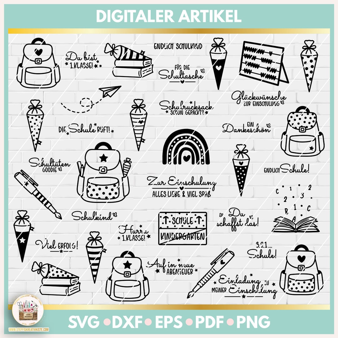 Plotterdatei Einschulung Bundle SVG, Einschulung Sprüche, Plotterdatei Schule, Schultüte SVG ...