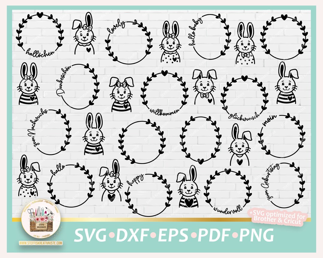 Plotterdatei Hasen Kränze Bundle deutsche Schriftzüge Baby SVG, Plotterdatei Baby Häschen ...