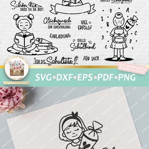 Plotterdatei Einschulung SVG, Einschulung Bundle, Einschulung Mädchen Plotterdatei, Digistamp ...