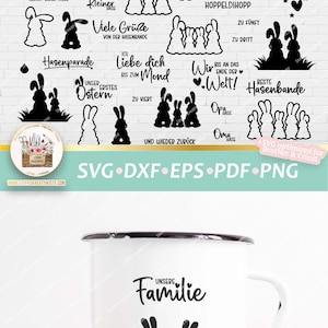 Plotterdatei Hasen Familie deutsche Sprüche SVG, Plotterdatei Hase Silhouette, Familie Sprüche ...
