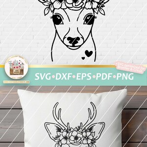 Plotterdatei Reh Mit Blumenkrone SVG, Plotterdatei Hirsch, Reh SVG, Reh Outline, Plotterdatei ...