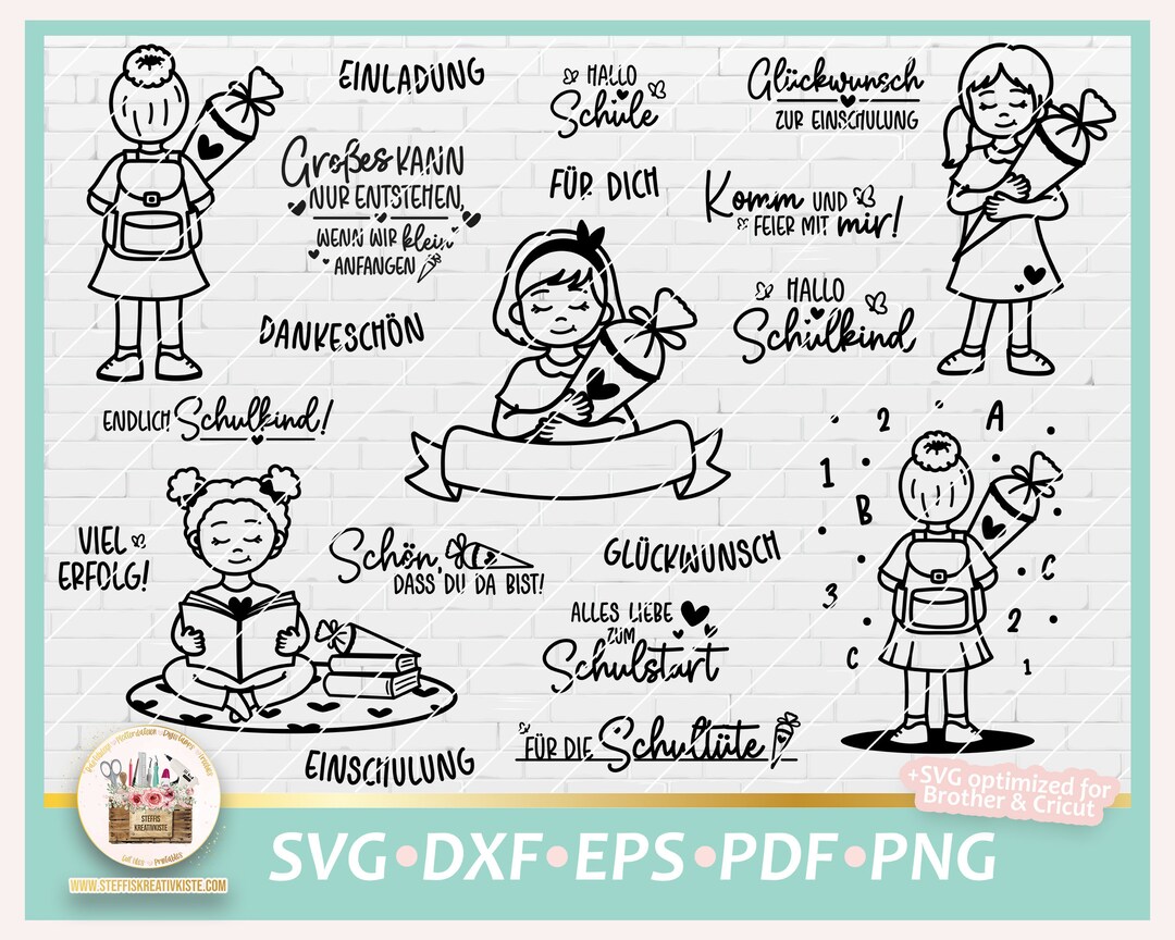 Plotterdatei Einschulung SVG, Einschulung Bundle, Einschulung Mädchen Plotterdatei, Digistamp ...