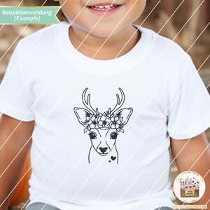 Plotterdatei Reh Mit Blumenkrone SVG, Plotterdatei Hirsch, Reh SVG, Reh Outline, Plotterdatei ...