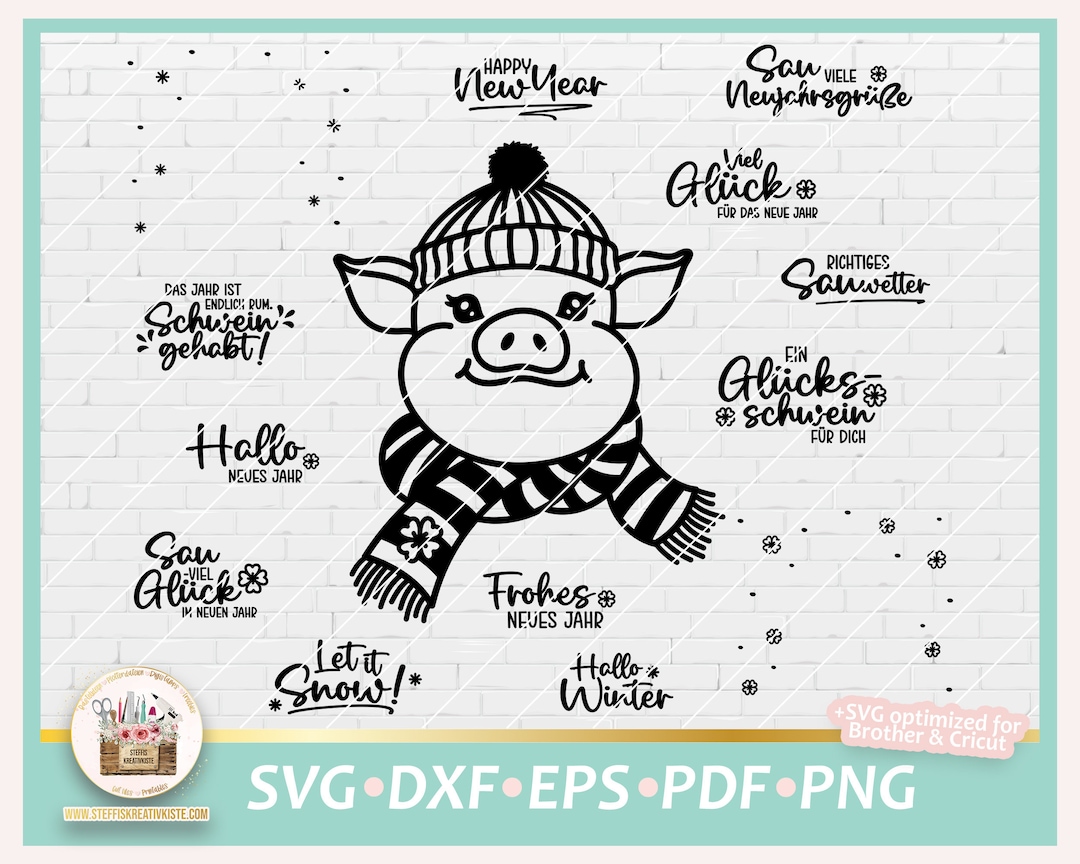 Plotterdatei Neujahr Glücksschweinchen SVG, Plotterdatei Glücksschwein, Laserdatei Neujahr ...