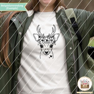 Plotterdatei Reh Mit Blumenkrone SVG, Plotterdatei Hirsch, Reh SVG, Reh Outline, Plotterdatei ...