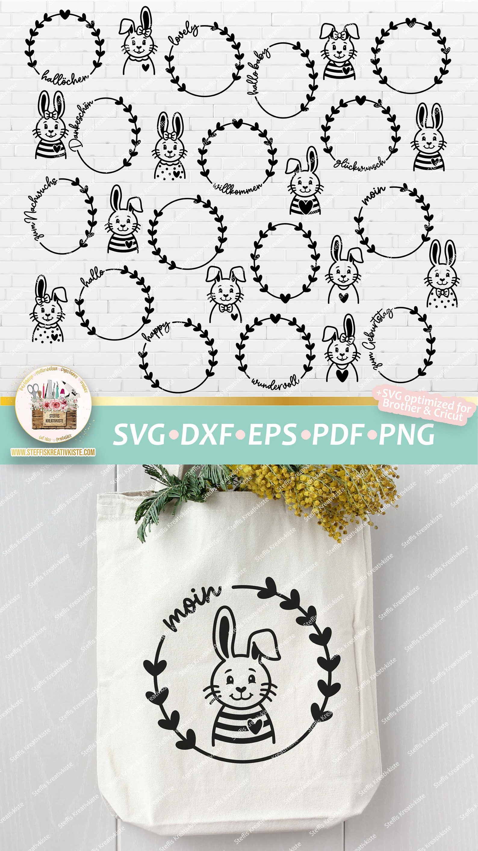 Plotterdatei Hasen Kränze Bundle deutsche Schriftzüge Baby - Etsy.de