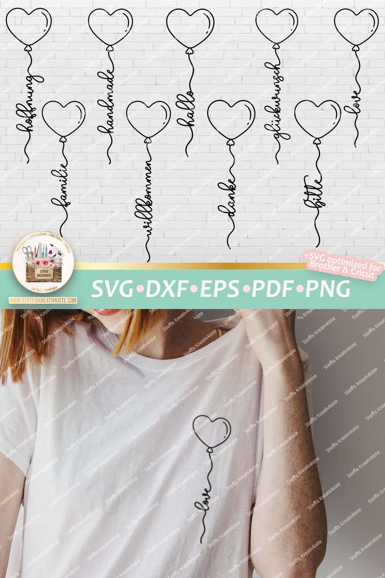 Bunde Plotterdatei deutsche Wörter Herz Ballon SVG PNG DXF - Etsy