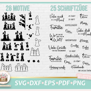 Plotterdatei Hasen Familie deutsche Sprüche SVG, Plotterdatei Hase Silhouette, Familie Sprüche ...