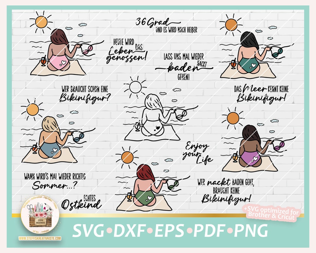 Plotterdatei Sommer Bundle SVG, Strand SVG, Sommer Sprüche, Plotterdatei Strand, Bikinifigur ...