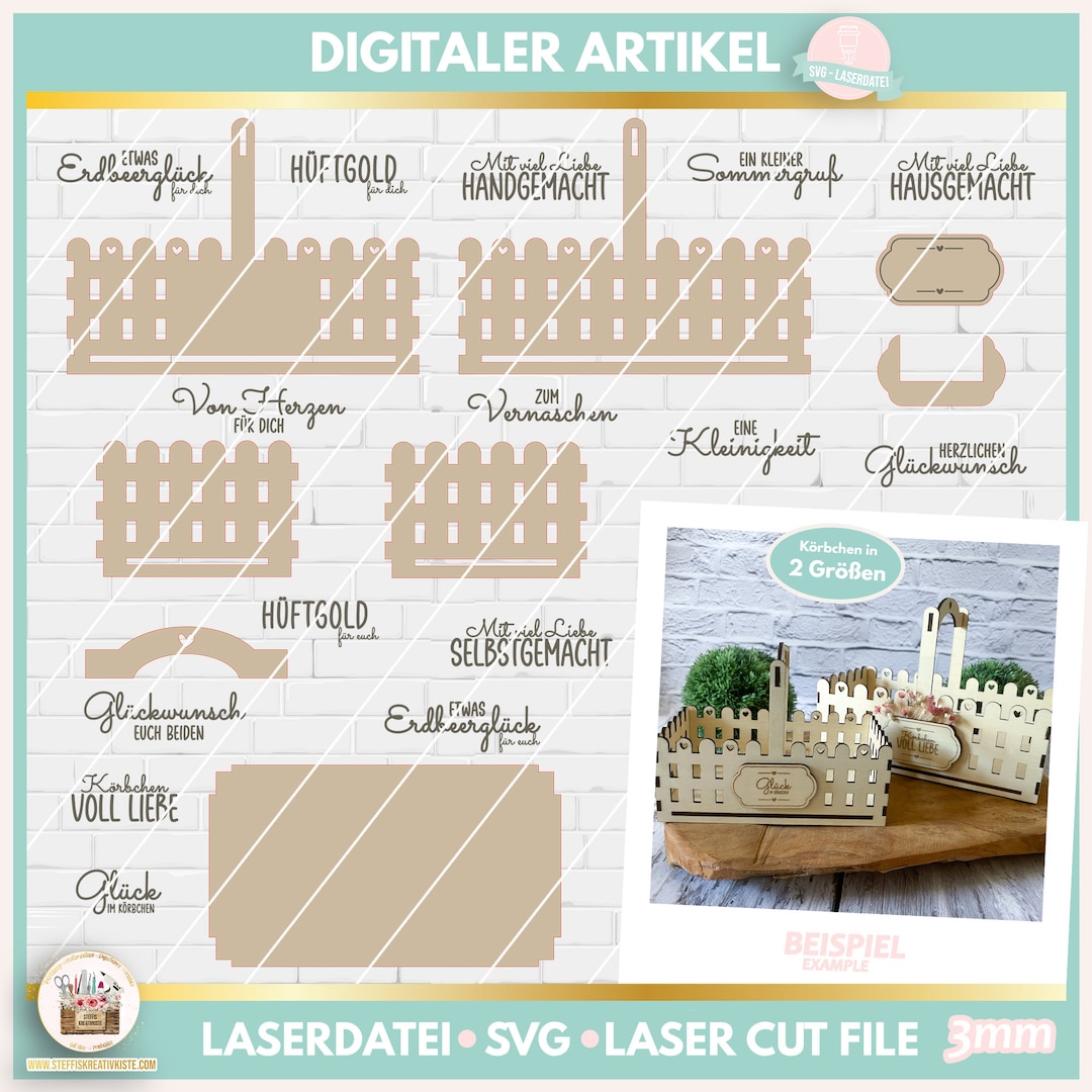 Laserdatei Erdbeerkörbchen SVG, Laserdatei Geschenkkorb, Laser Cut Korb ...