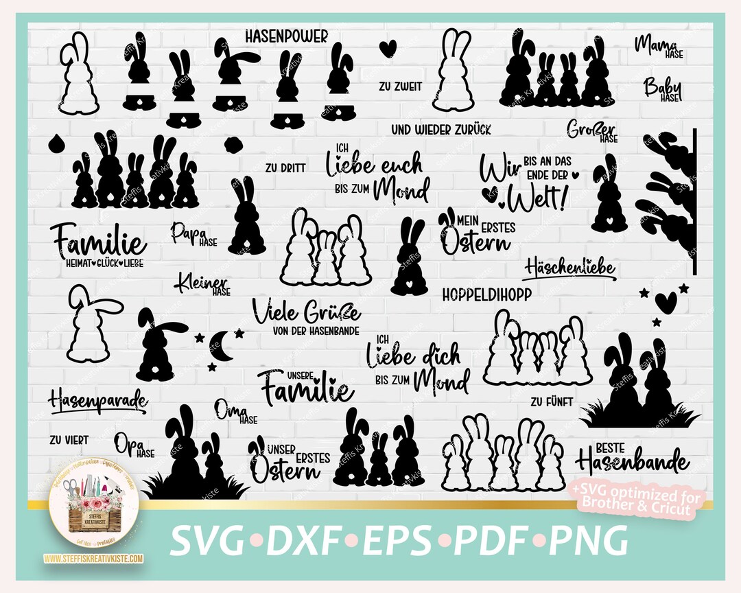 Plotterdatei Hasen Familie deutsche Sprüche SVG, Plotterdatei Hase Silhouette, Familie Sprüche ...