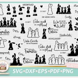 Plotterdatei Hasen Familie deutsche Sprüche SVG, Plotterdatei Hase Silhouette, Familie Sprüche ...