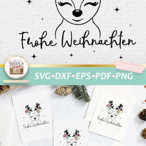 Plotterdatei Rentier Mädchen Frohe Weihnachten SVG, Rentier Outline Weihnachten, Clipart Rentier ...