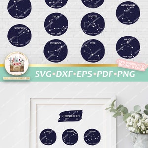 Bundle Sternzeichen deutsch Plotterdatei SVG PNG DXF, Digistamp Sternzeichen, Clipart ...